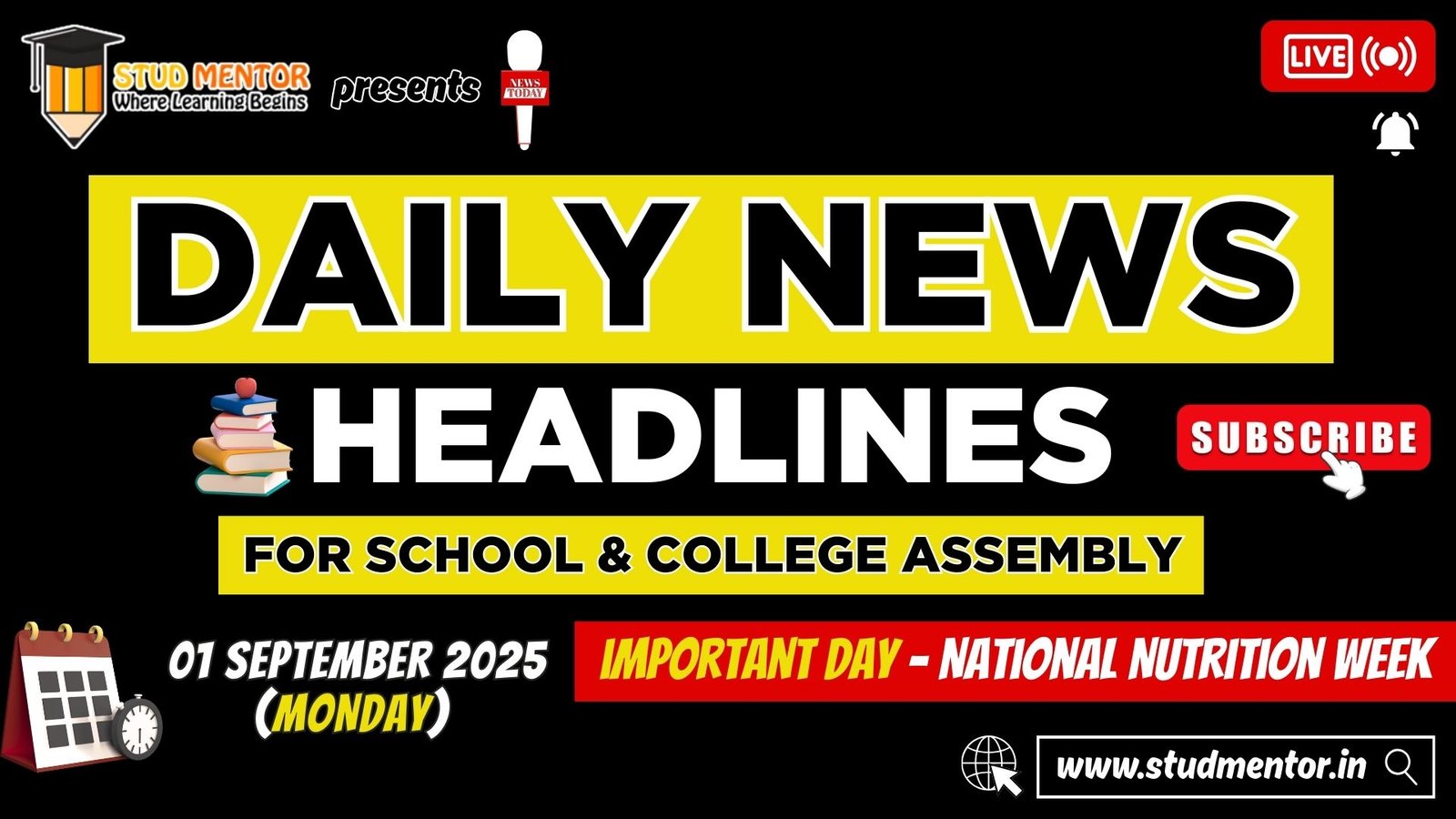 News Headlines for School Assembly – 01 September 2025 - Stud Mentor ...